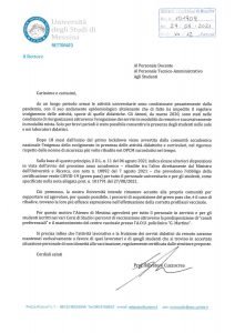 Lettera del Rettore alla Comunità accademica - CUMO