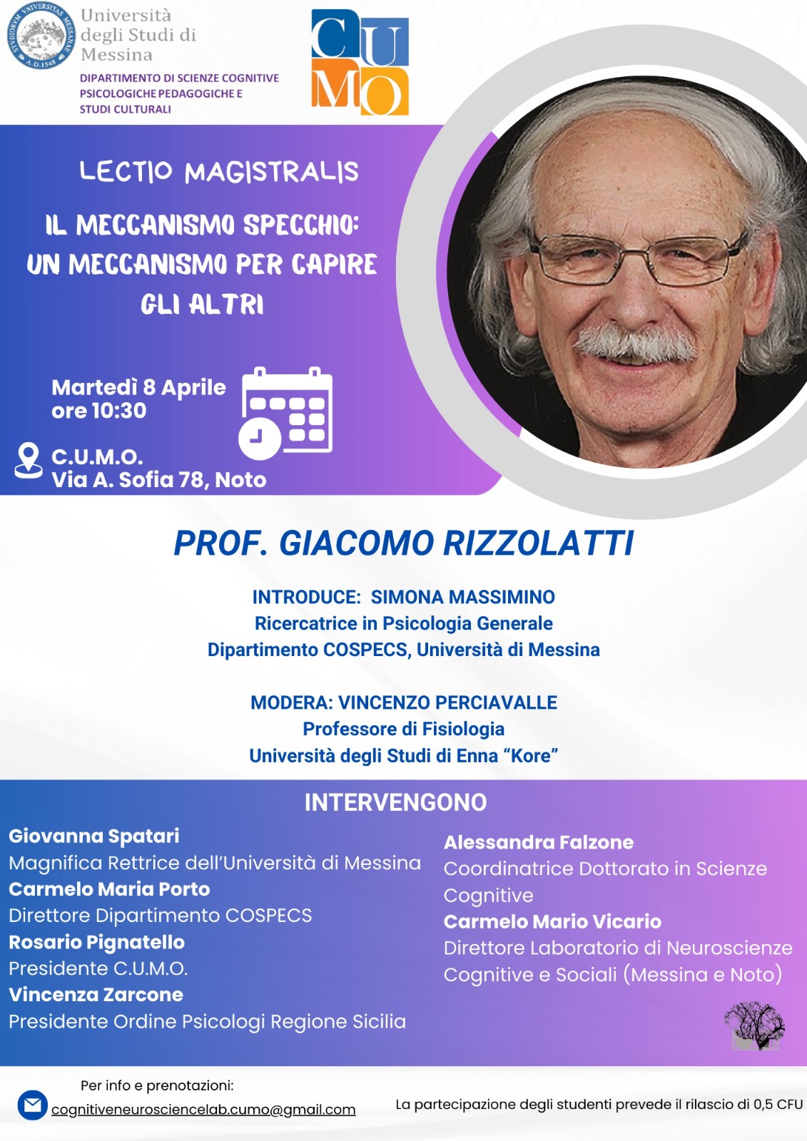 Lectio Magistralis del Prof. Rizzolatti al Dipartimento COSPECS- CUMO ...